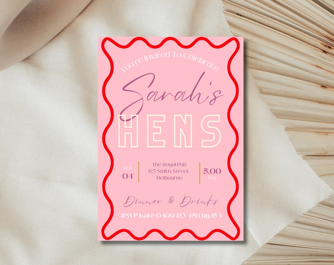 Printable Hens Party Invitation Template, Hot Pink Hens Invitation ...