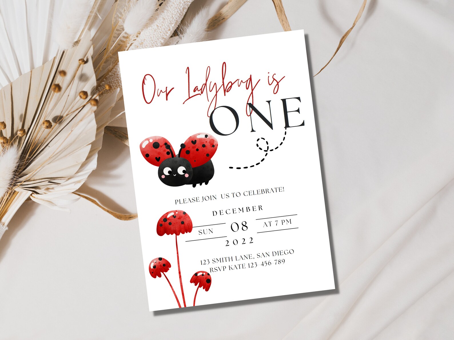 Ladybug First Birthday Invitation, Ladybug Birthday Invitation, Ladybug ...