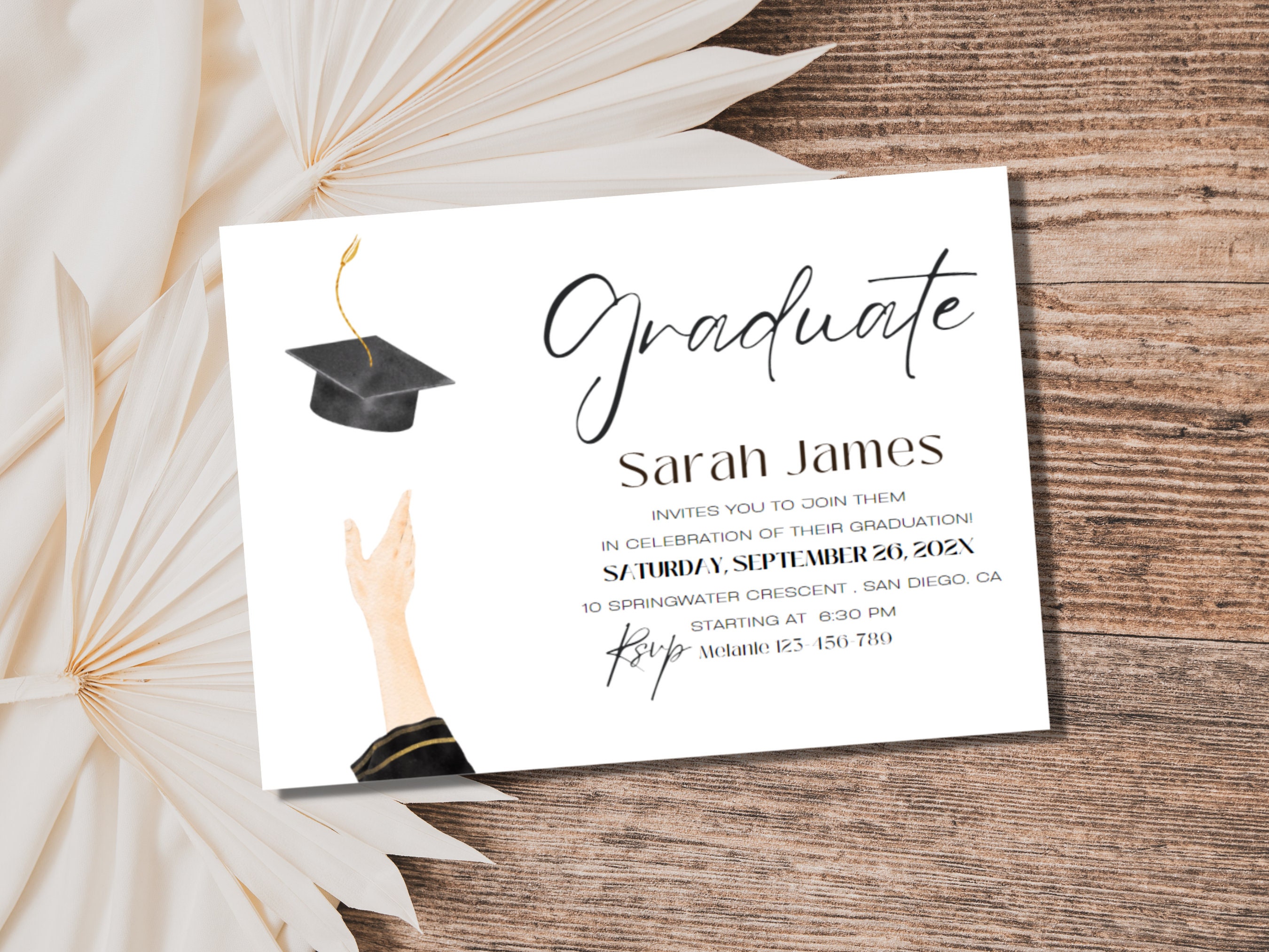 Graduation Cap Invitation, Elegant Graduation Invitation, Graduation ...