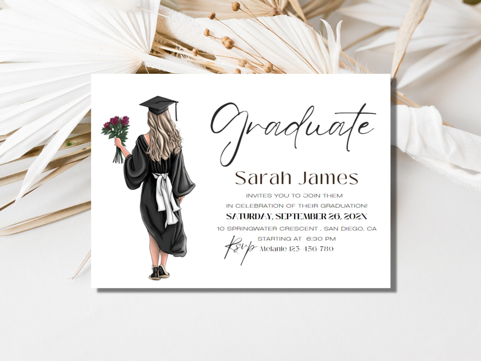 Graduation Cap Invitation, Elegant Graduation Invitation, Graduation ...