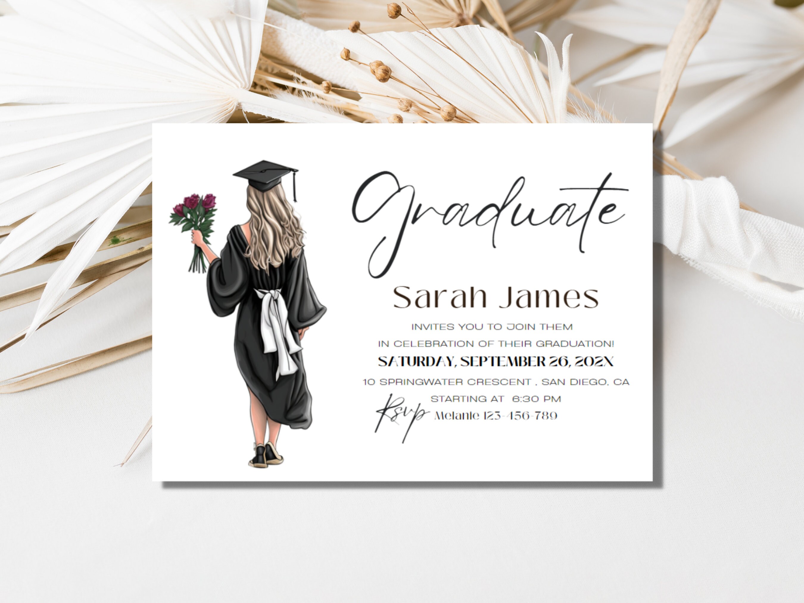 Graduation Cap Invitation, Elegant Graduation Invitation, Graduation ...