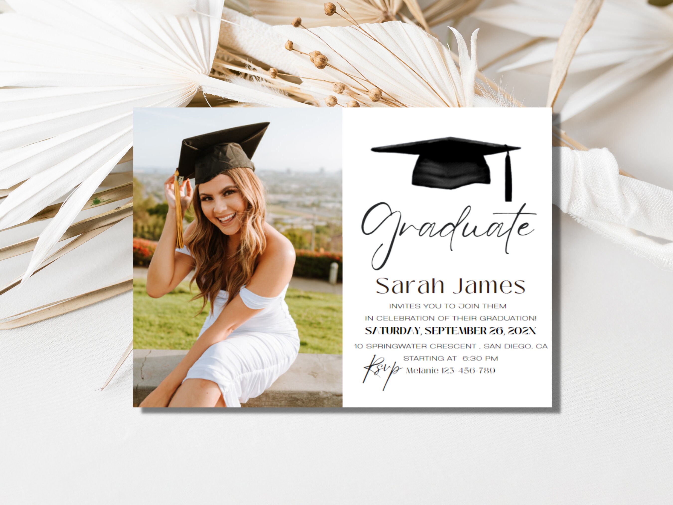 Graduation Cap Invitation, Elegant Graduation Invitation, Graduation ...