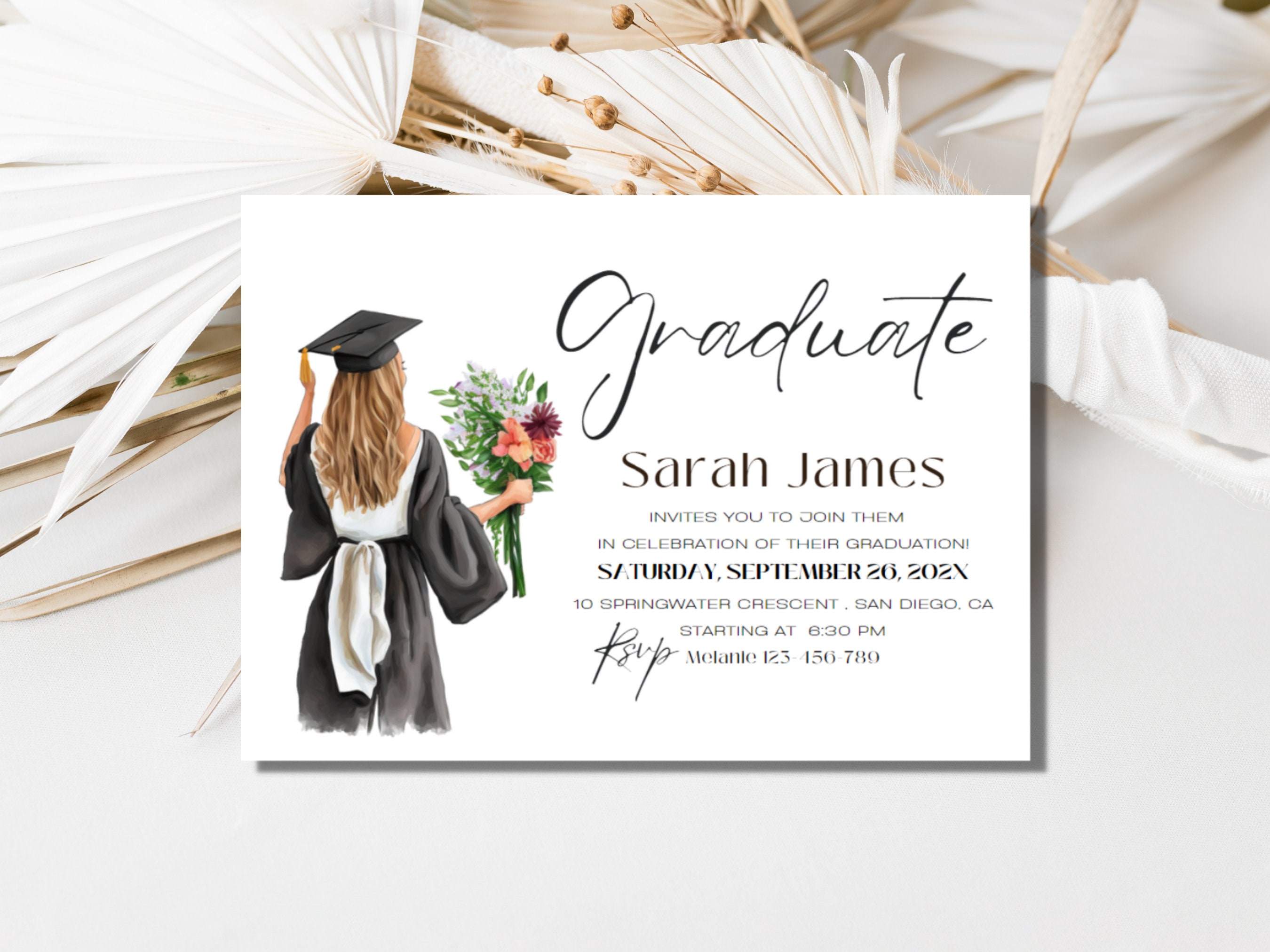 Graduation Cap Invitation, Elegant Graduation Invitation, Graduation ...