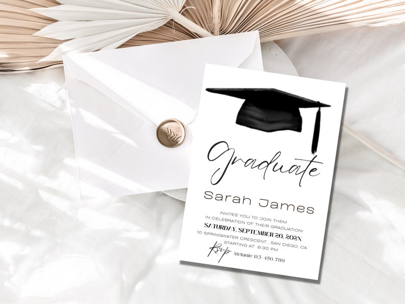 Graduation Cap Invitation, Elegant Graduation Invitation, Graduation ...