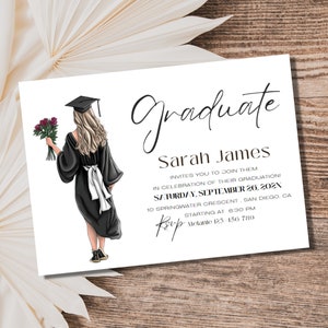 Graduation Cap Invitation, Elegant Graduation Invitation, Graduation ...