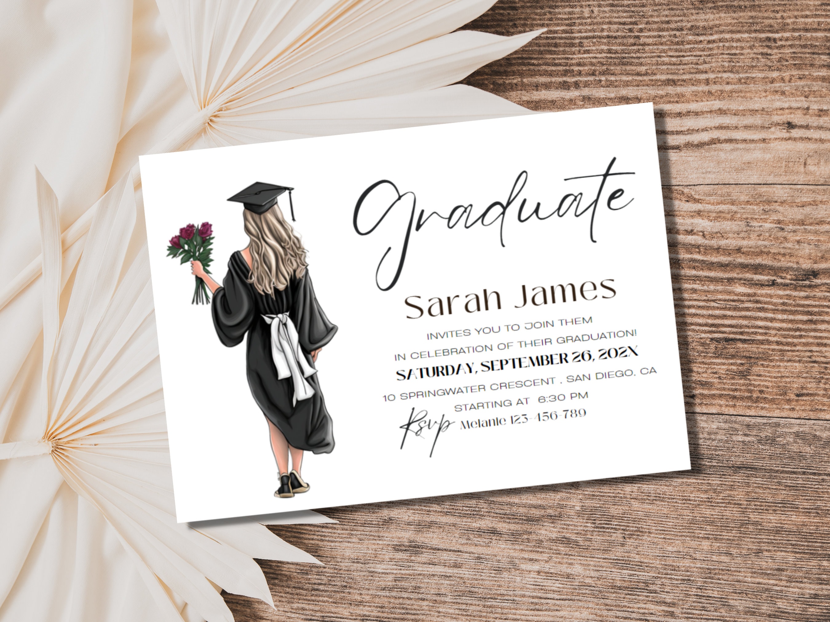 Graduation Cap Invitation, Elegant Graduation Invitation, Graduation ...