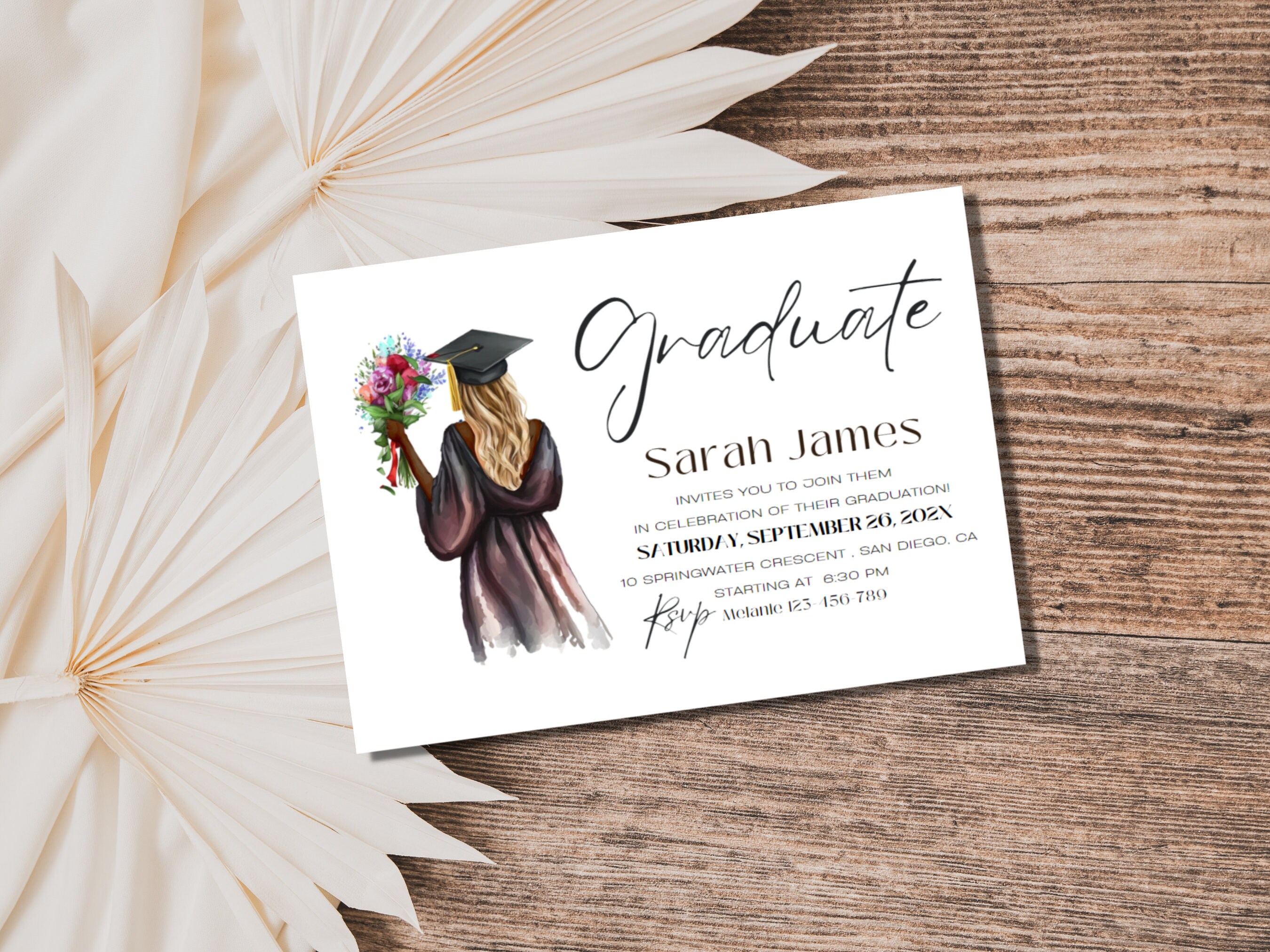 Graduation Cap Invitation, Elegant Graduation Invitation, Graduation ...