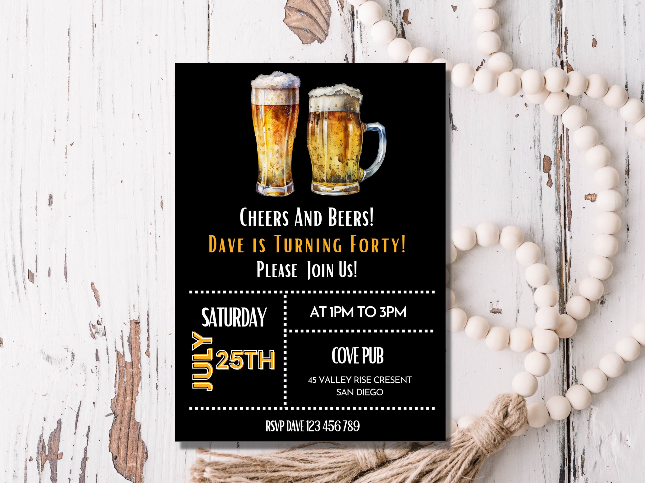 Beer Themed Invitation, 40th Birthday Invitation for Men, Beer ...