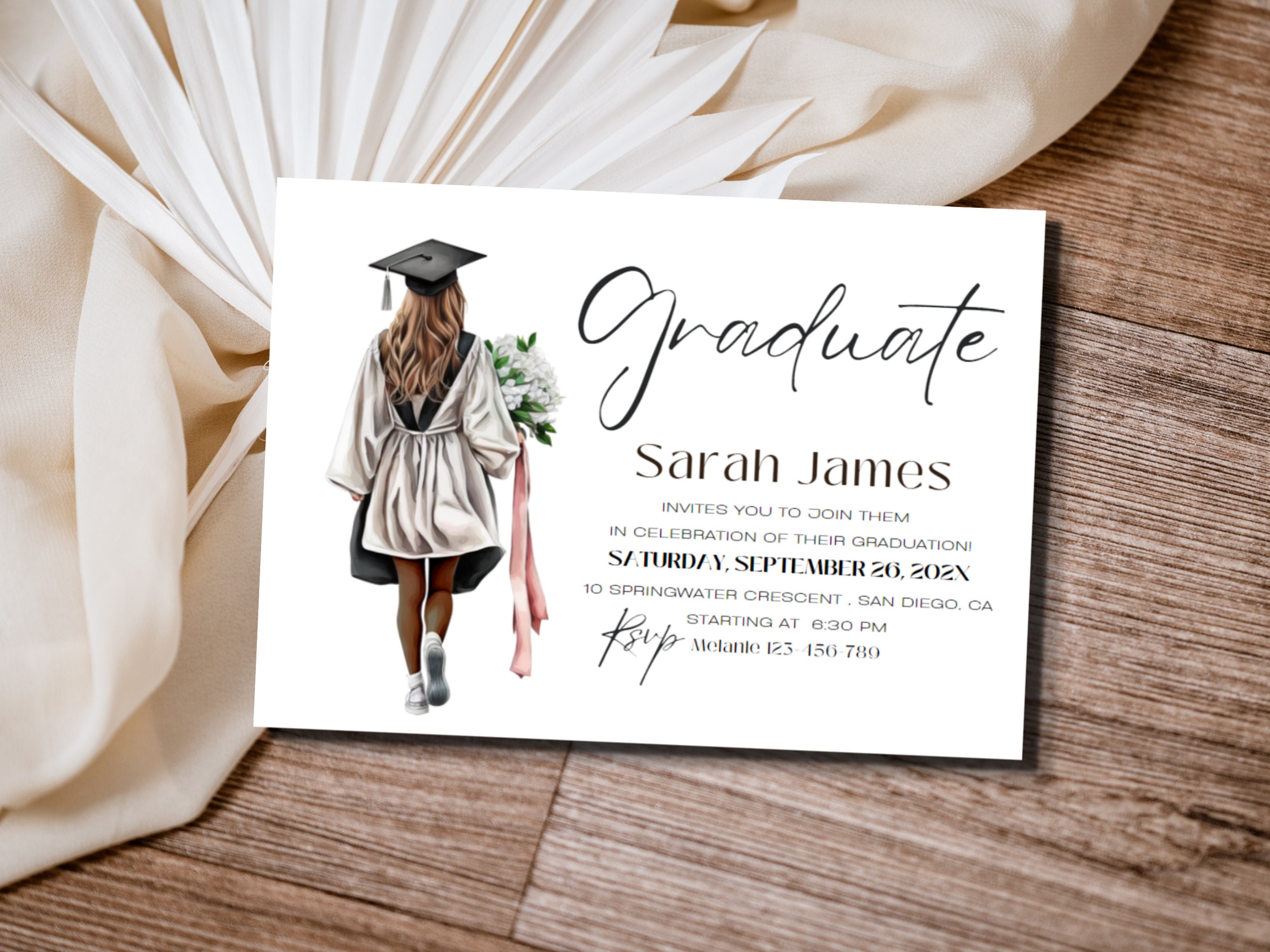 Graduation Cap Invitation, Elegant Graduation Invitation, Graduation ...