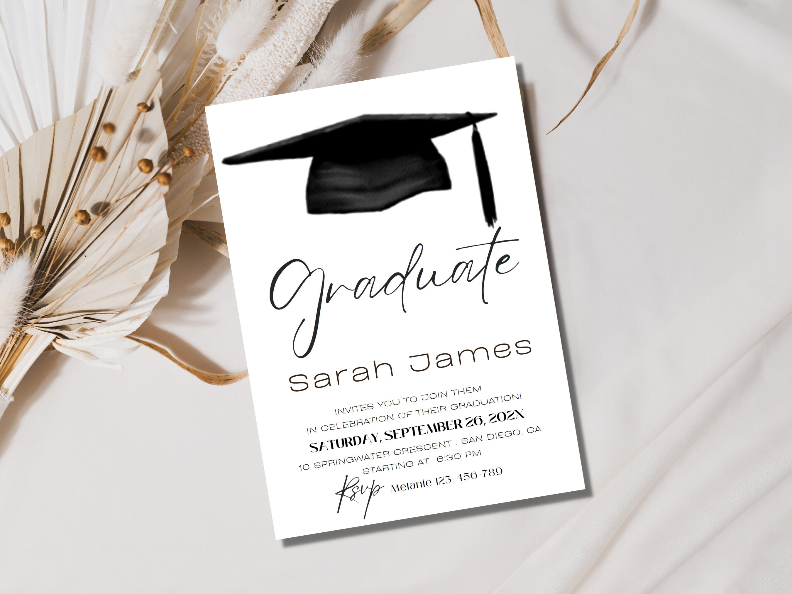 Graduation Cap Invitation, Elegant Graduation Invitation, Graduation ...