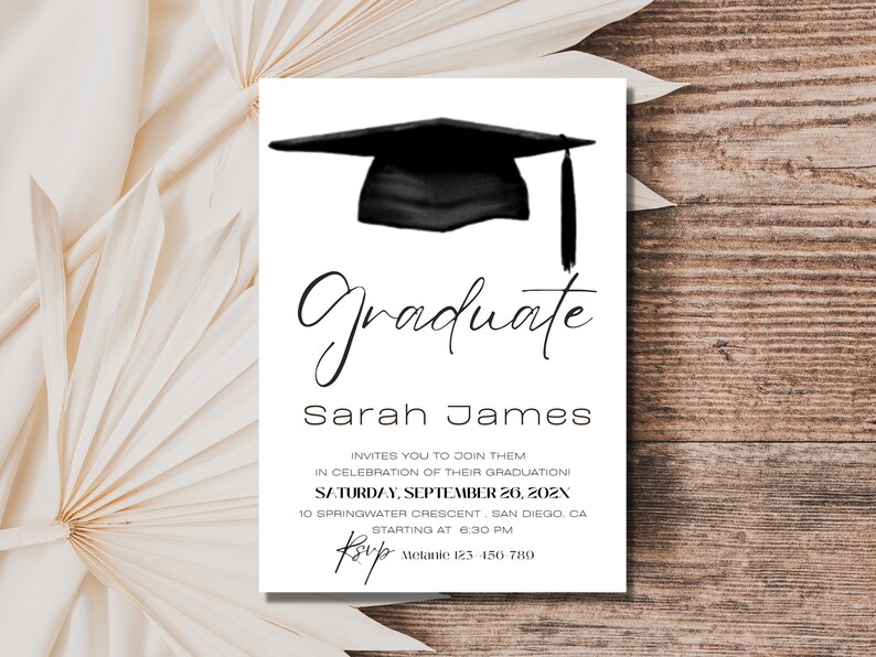 Graduation Cap Invitation, Elegant Graduation Invitation, Graduation ...