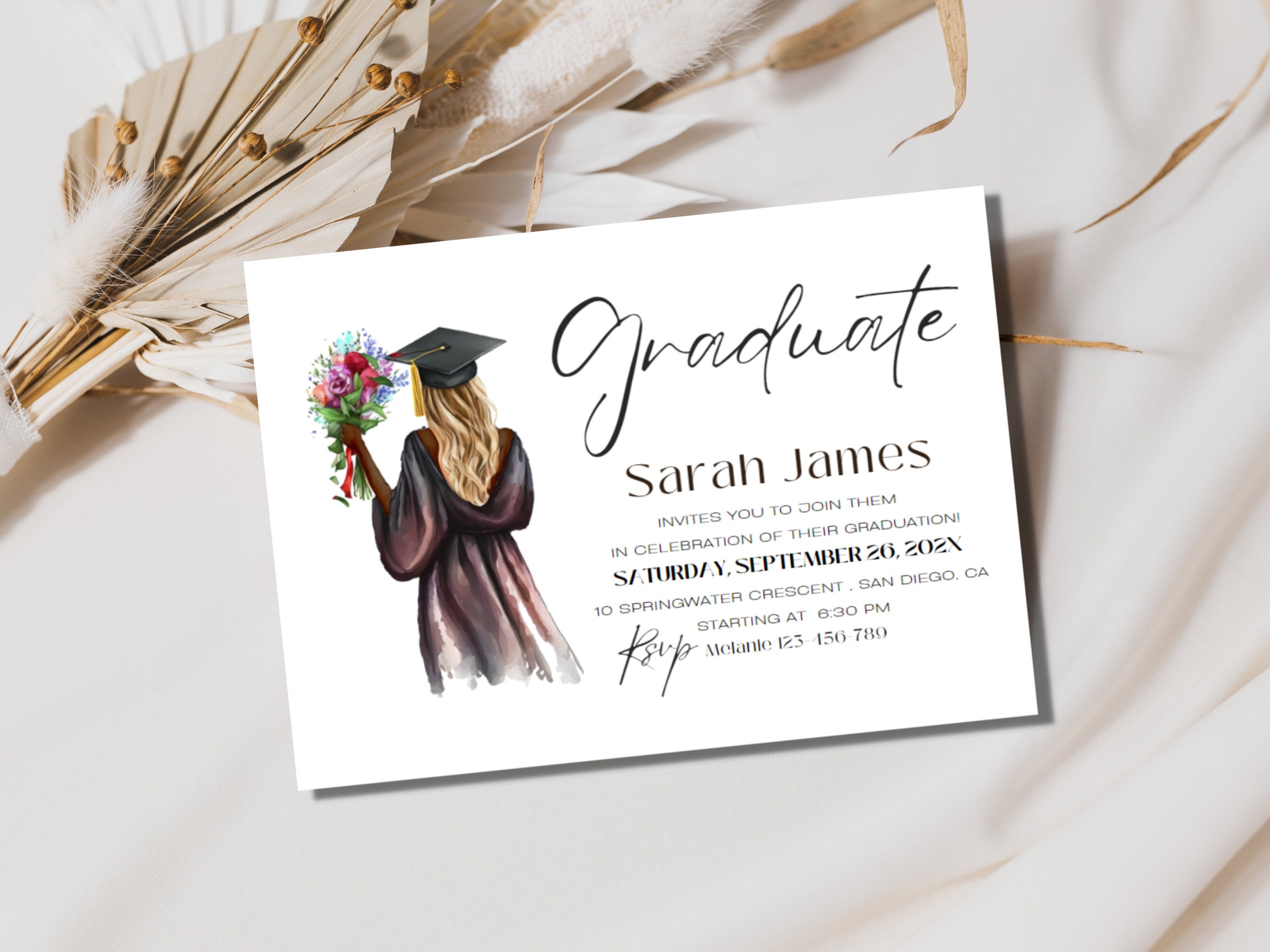 Graduation Cap Invitation, Elegant Graduation Invitation, Graduation ...