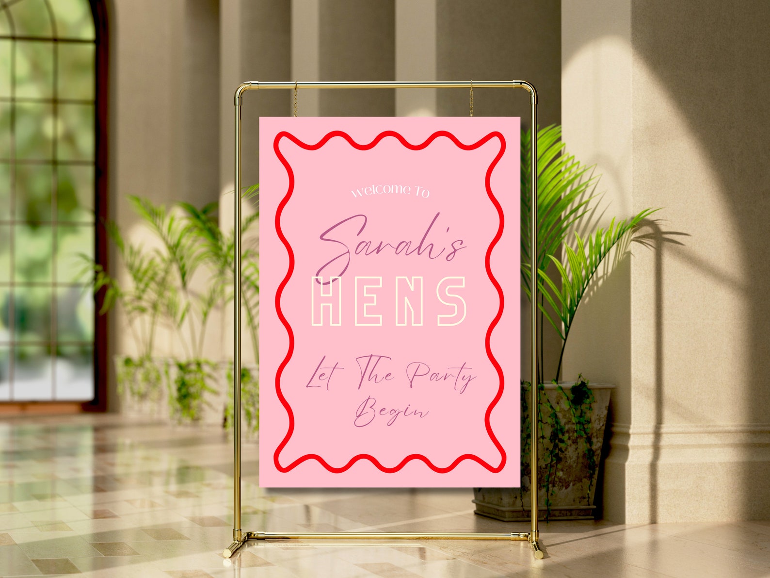 Pink Wavy Hens Welcome Sign, Digital Hens Welcome Sign, Editable Canva ...
