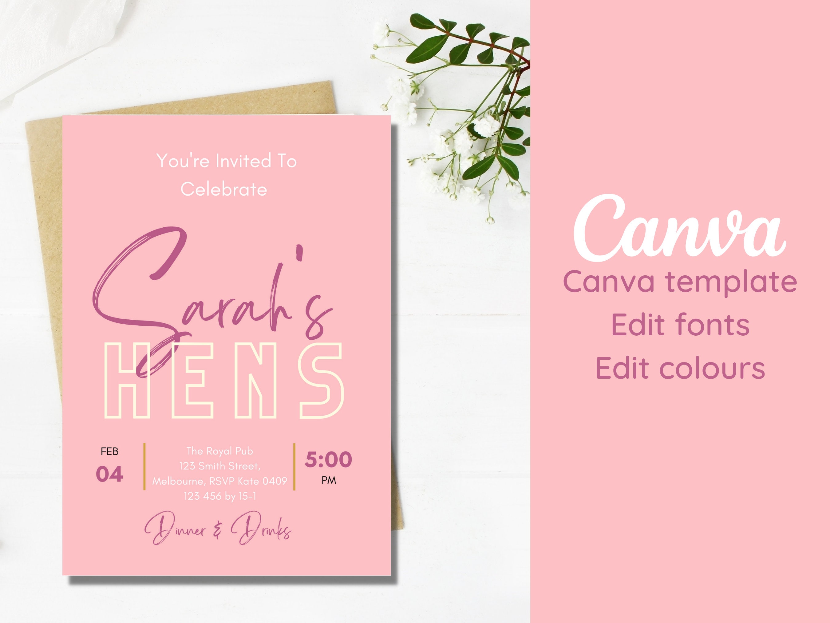 Pink Hens Party Invitation Template Printable Bachelorette - Etsy Australia
