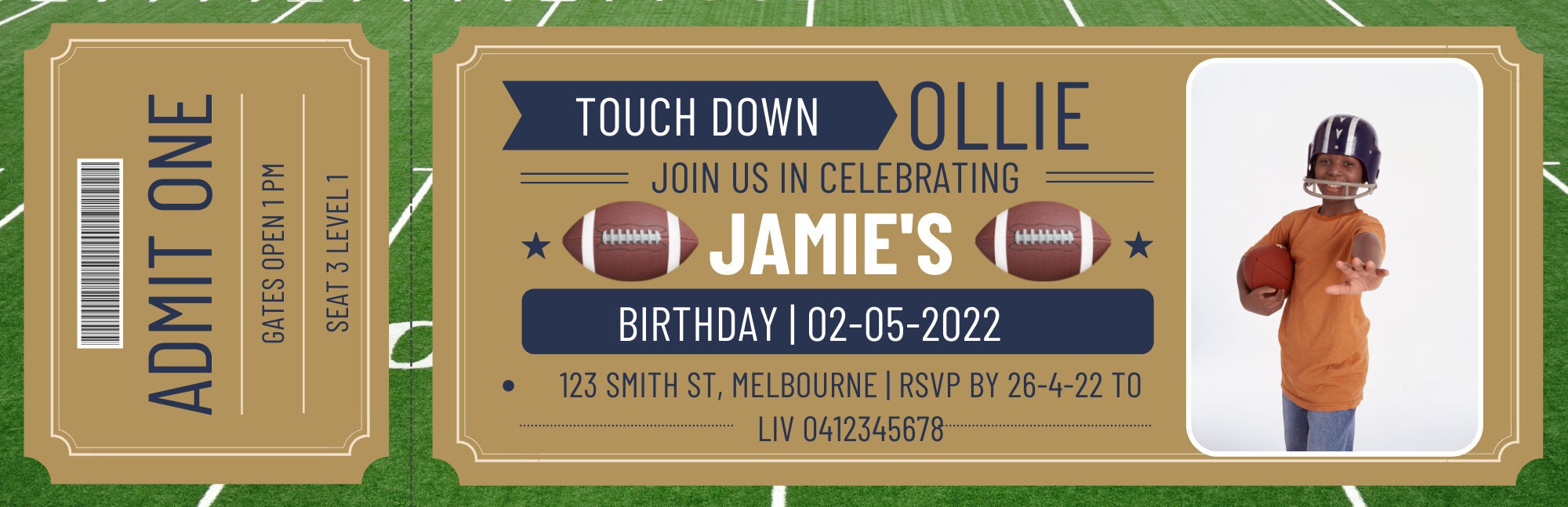 Football Invitation, Sports Theme Birthday Invitation, Ticket ...