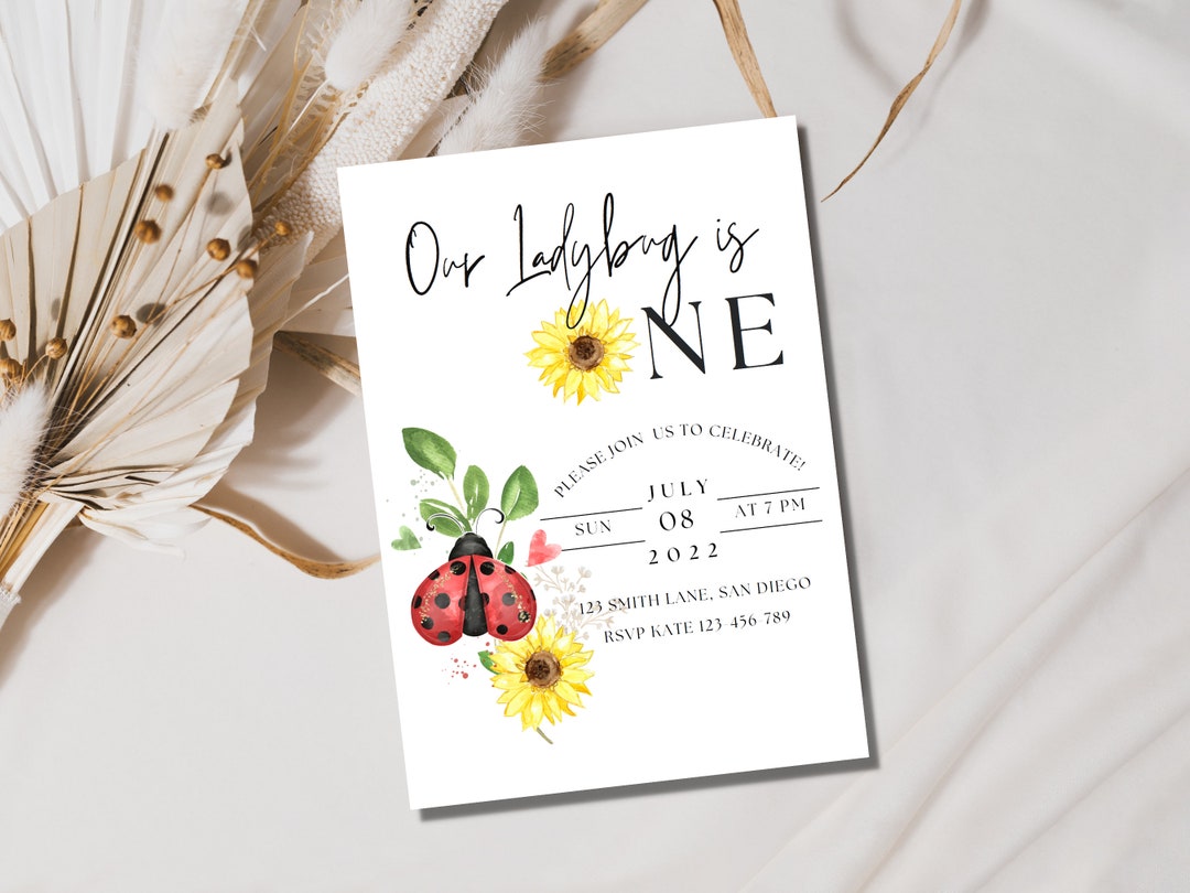 Ladybug First Birthday Invitation, Ladybug Birthday Invitation, Ladybug ...