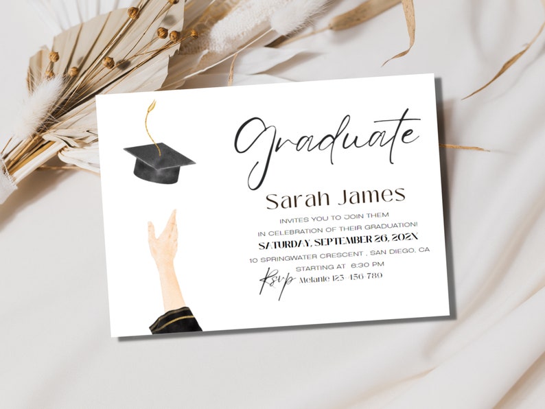 Graduation Cap Invitation Elegant Graduation Invitation - Etsy