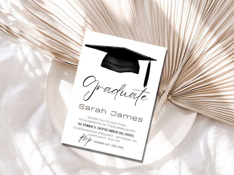 Graduation Cap Invitation, Elegant Graduation Invitation, Graduation ...