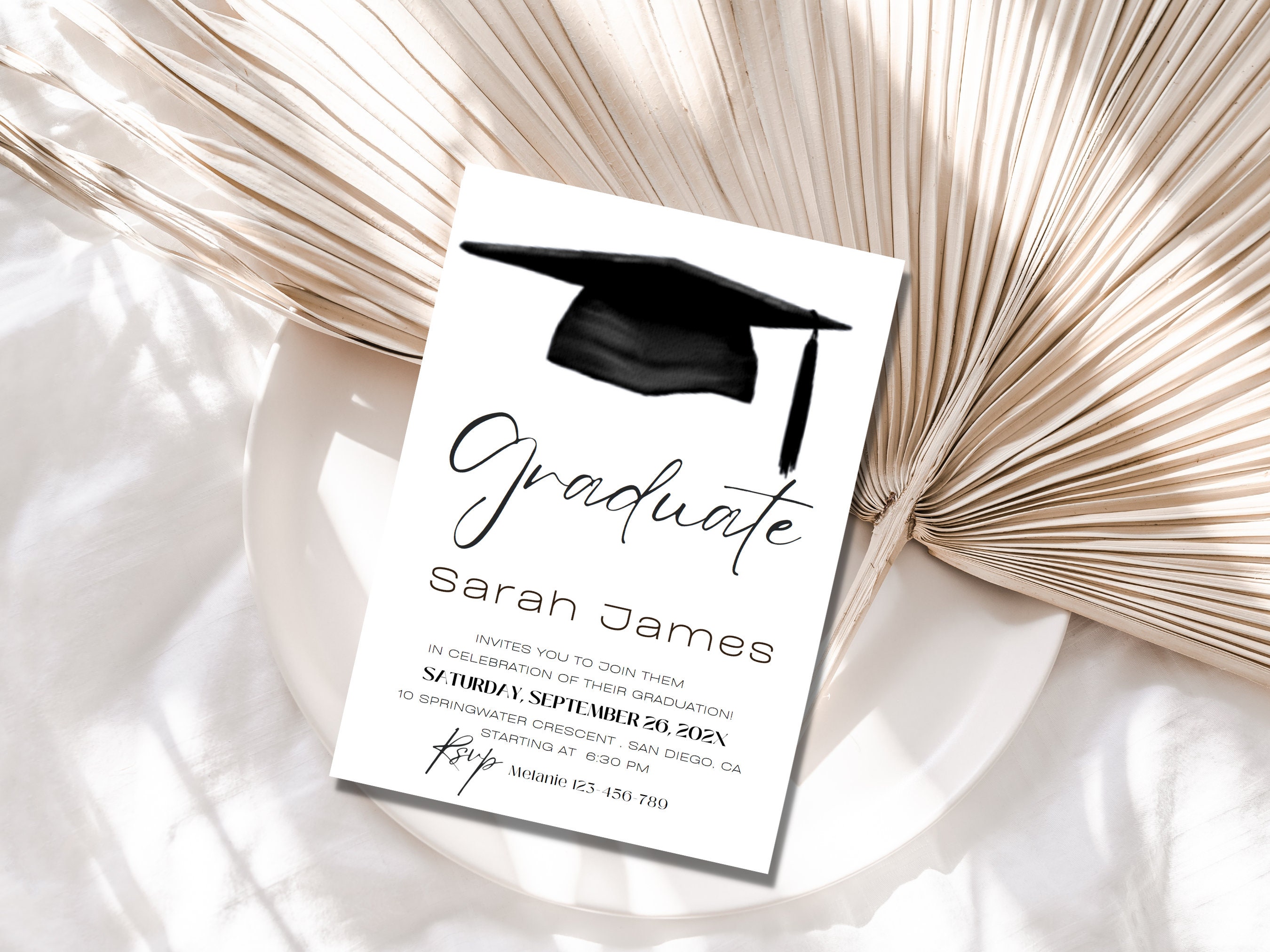 Graduation Cap Invitation, Elegant Graduation Invitation, Graduation ...
