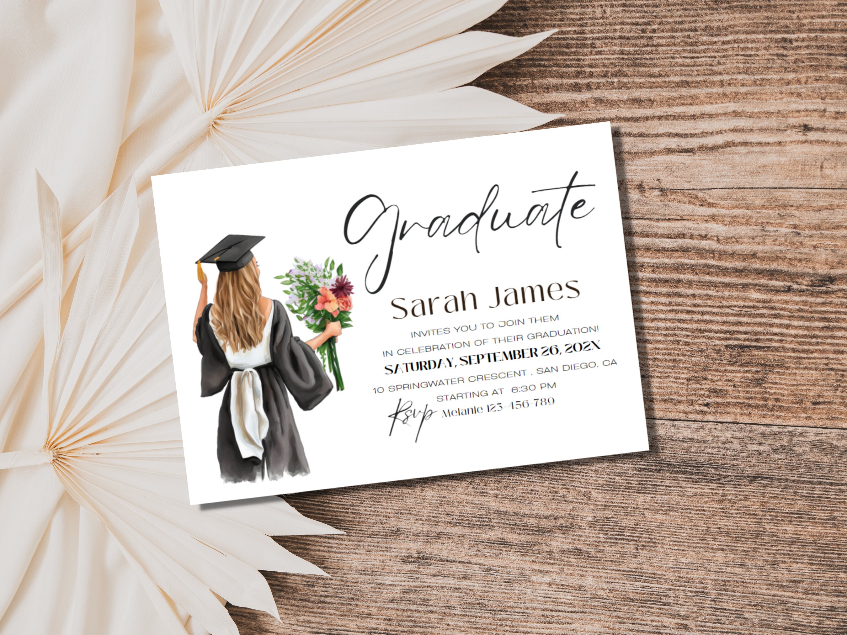 Graduation Cap Invitation, Elegant Graduation Invitation, Graduation ...