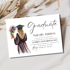 Graduation Cap Invitation, Elegant Graduation Invitation, Graduation ...