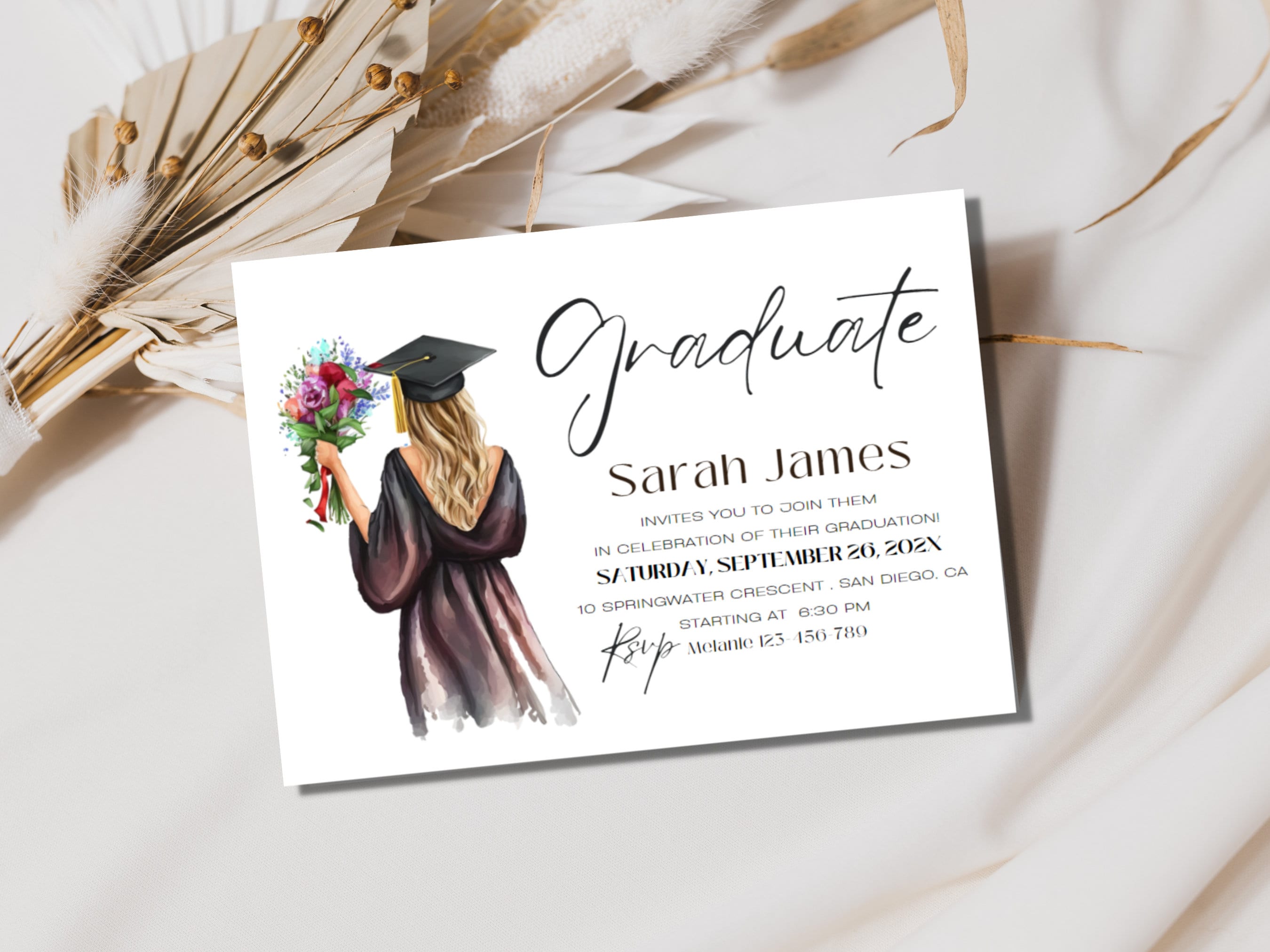 Graduation Cap Invitation, Elegant Graduation Invitation, Graduation ...