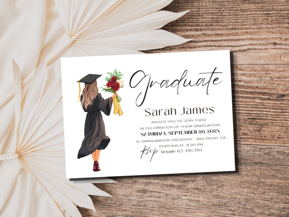 Graduation Cap Invitation, Elegant Graduation Invitation, Graduation ...