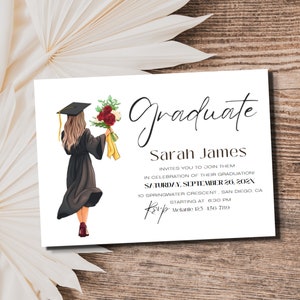 Graduation Cap Invitation, Elegant Graduation Invitation, Graduation ...