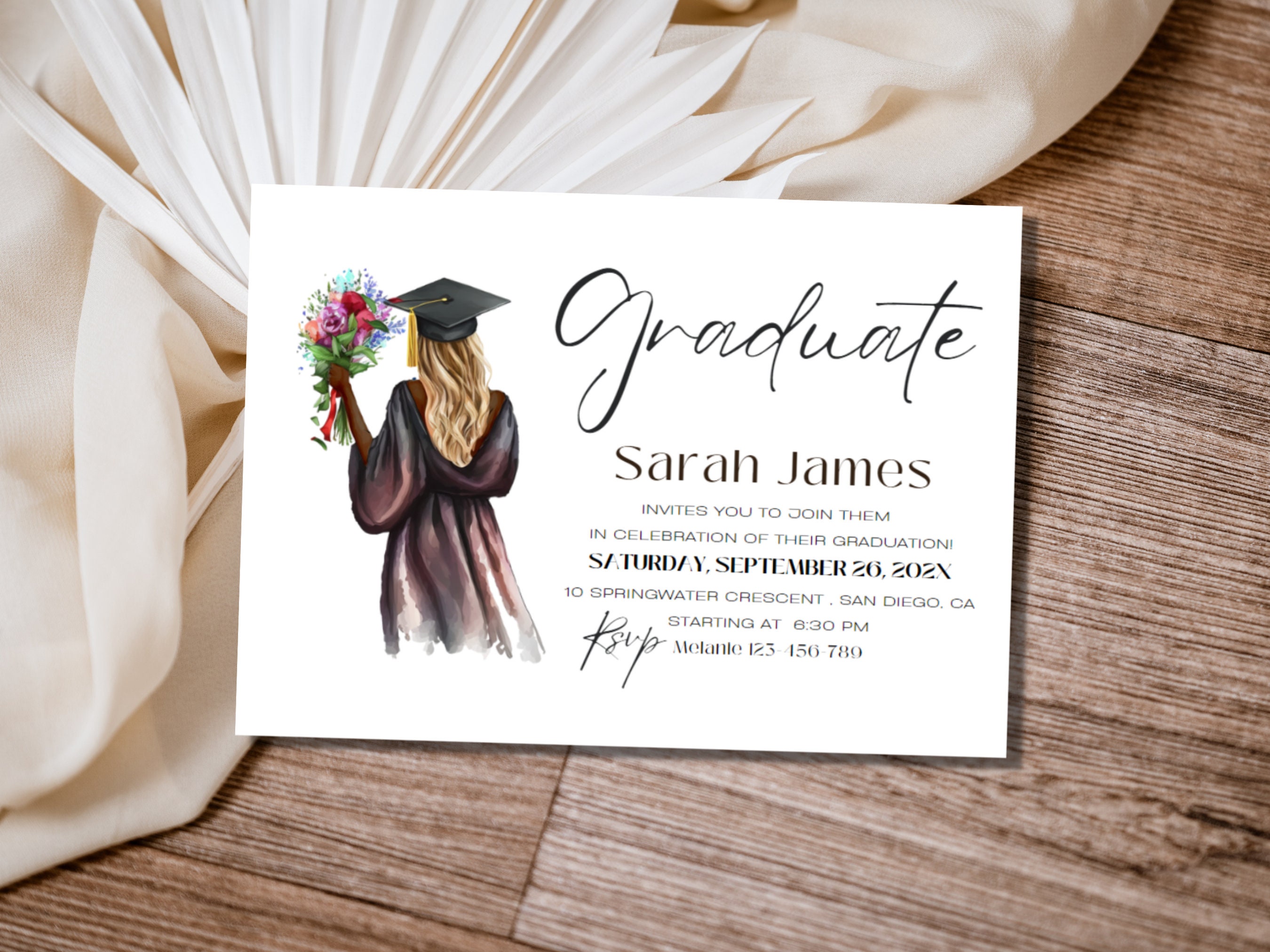 Graduation Cap Invitation, Elegant Graduation Invitation, Graduation ...