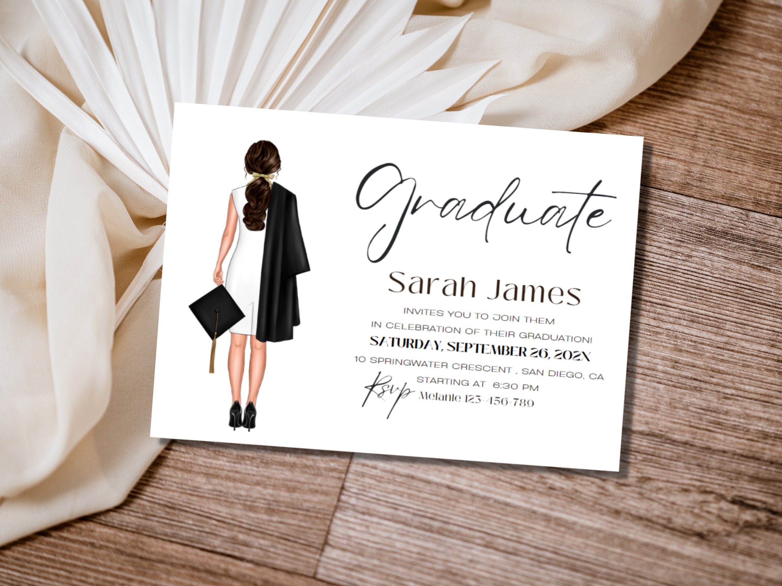 Graduation Cap Invitation, Elegant Graduation Invitation, Graduation ...