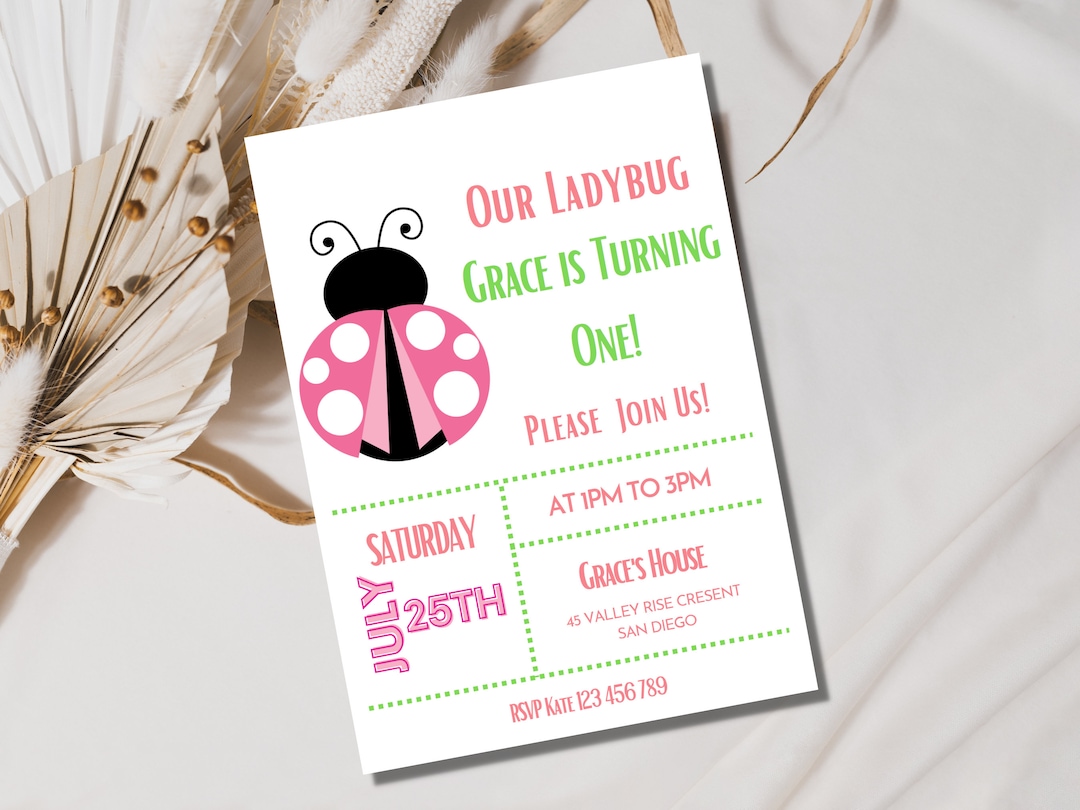 Ladybug First Birthday Invitation, Ladybug Birthday Invitation, Ladybug ...