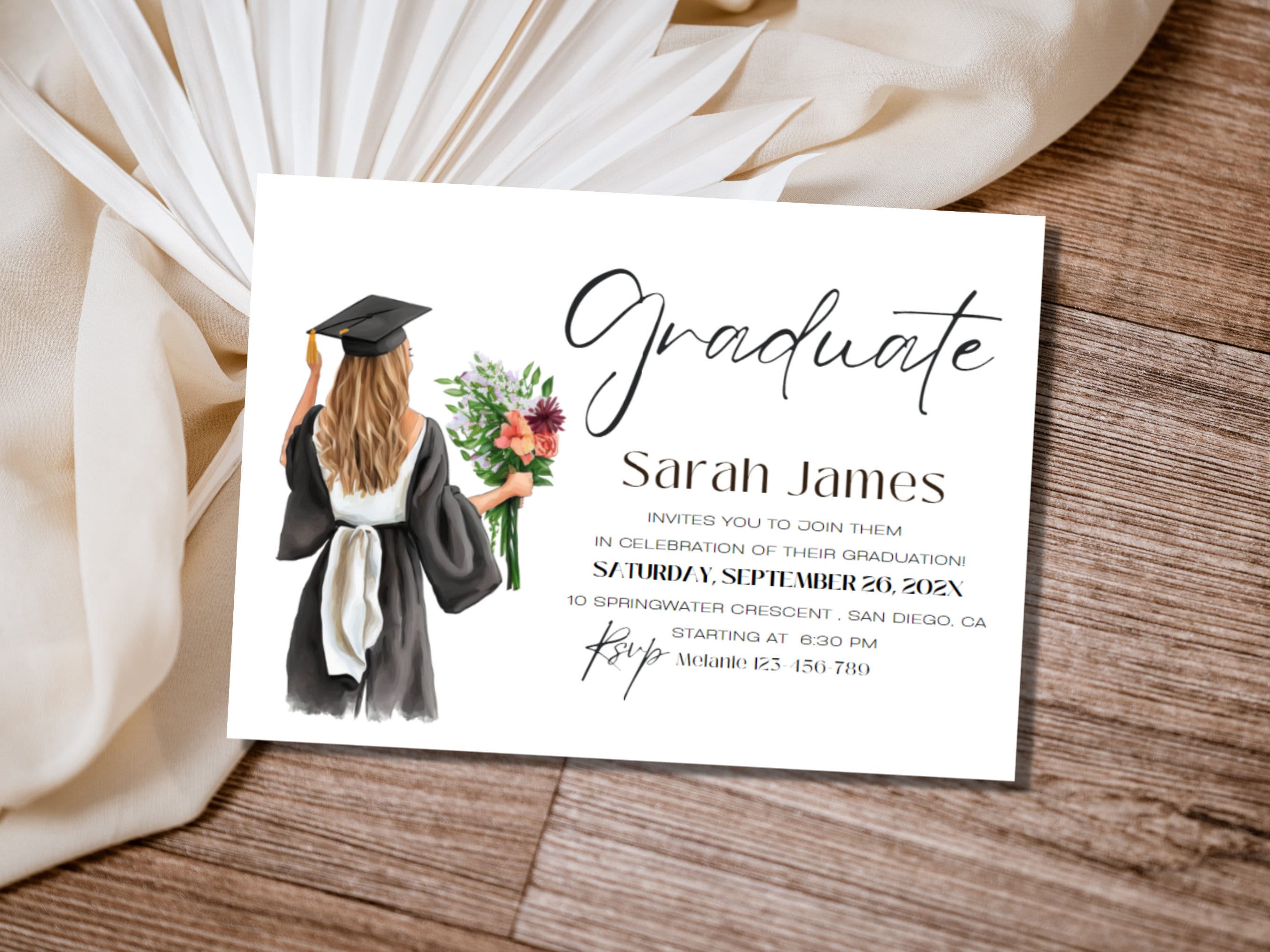 Graduation Cap Invitation, Elegant Graduation Invitation, Graduation ...