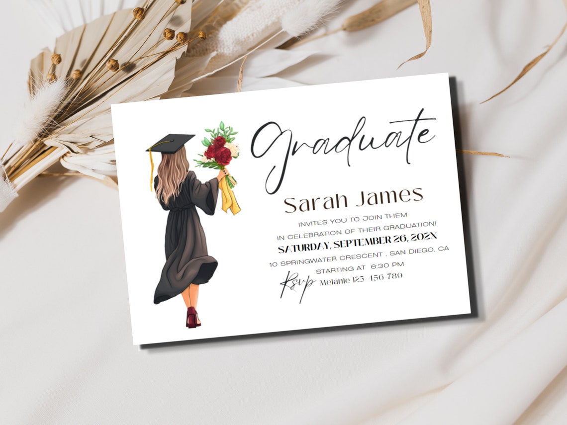 Graduation Cap Invitation, Elegant Graduation Invitation, Graduation ...