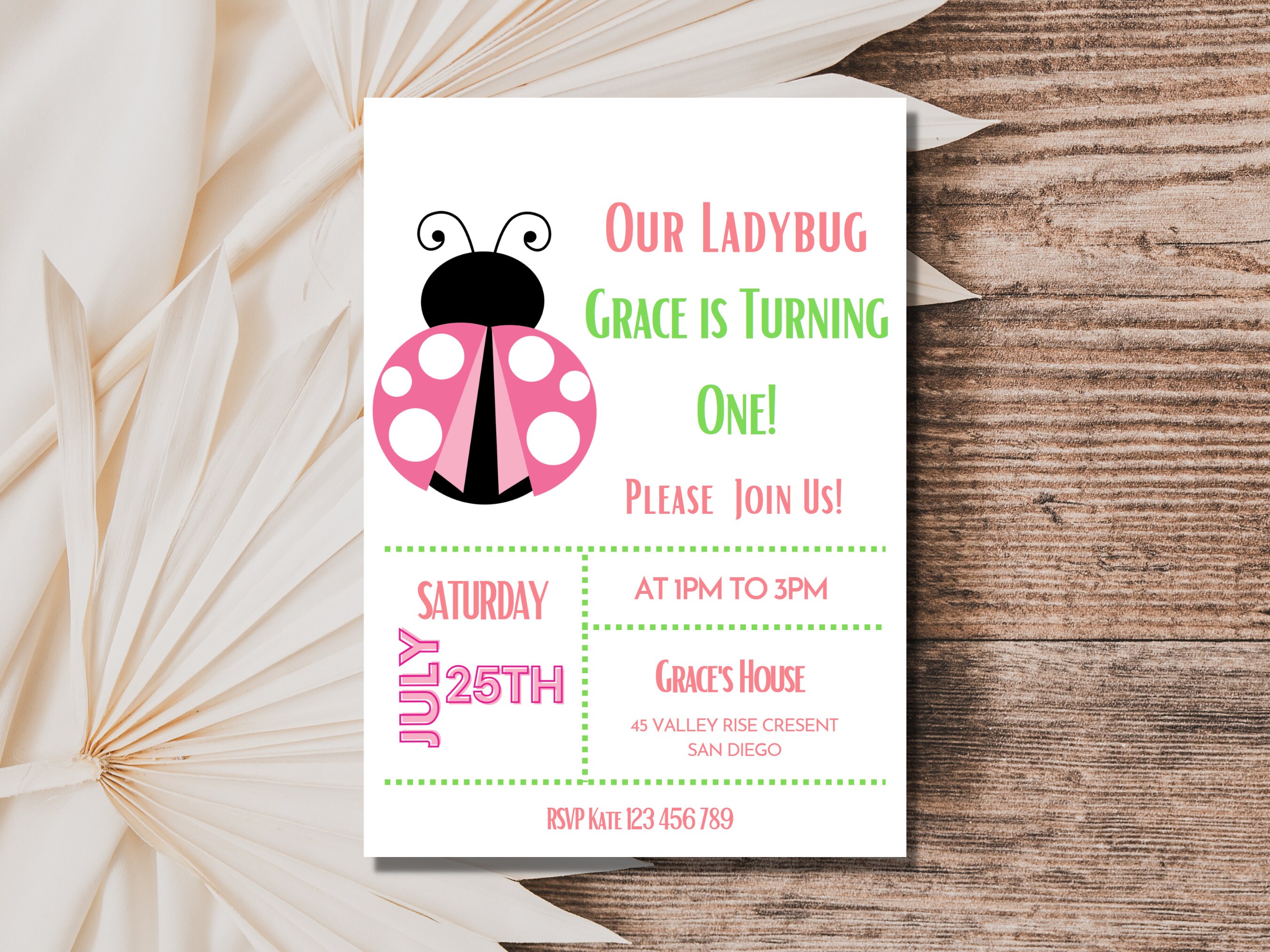 Ladybug First Birthday Invitation, Ladybug Birthday Invitation, Ladybug ...