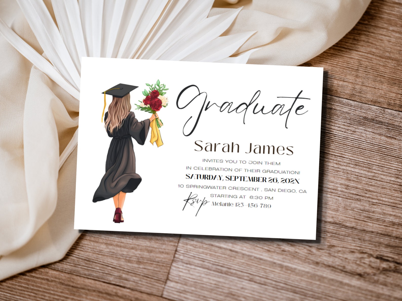 Graduation Cap Invitation, Elegant Graduation Invitation, Graduation ...