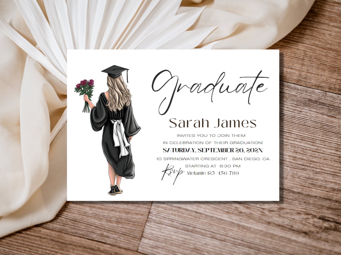 Graduation Cap Invitation, Elegant Graduation Invitation, Graduation ...