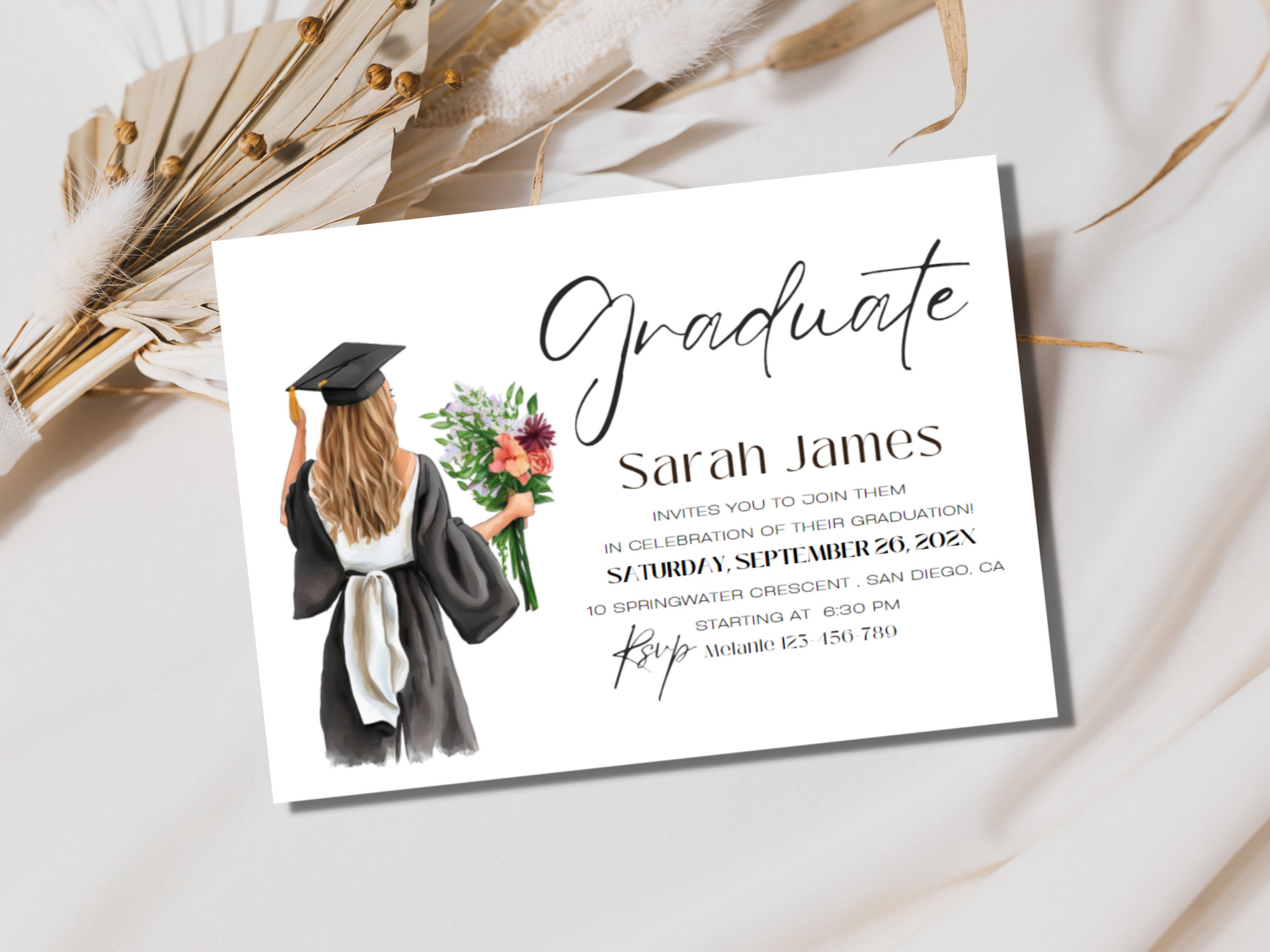 Graduation Cap Invitation, Elegant Graduation Invitation, Graduation ...
