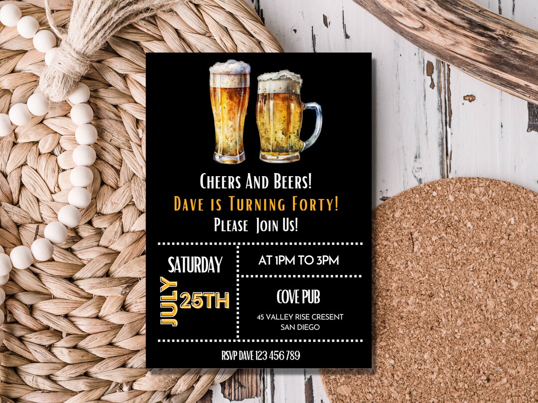 Rustic Beer Birthday Invitation | Brewery Party, Editable Canva ...