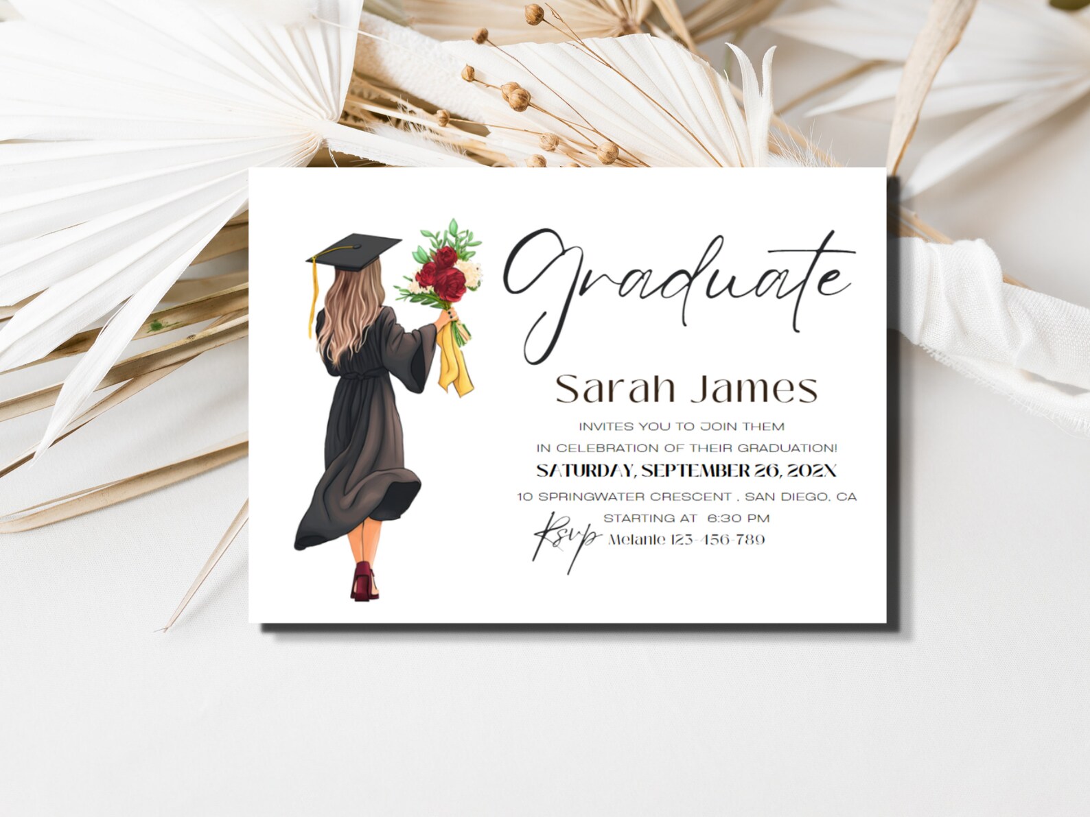 Graduation Cap Invitation, Elegant Graduation Invitation, Graduation ...