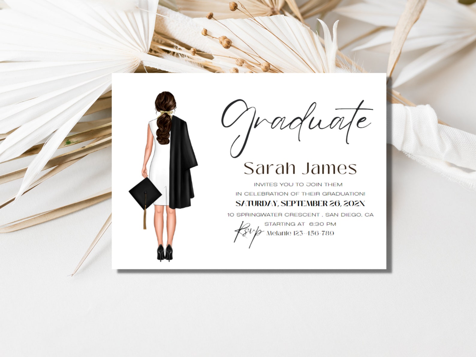 Graduation Cap Invitation, Elegant Graduation Invitation, Graduation ...