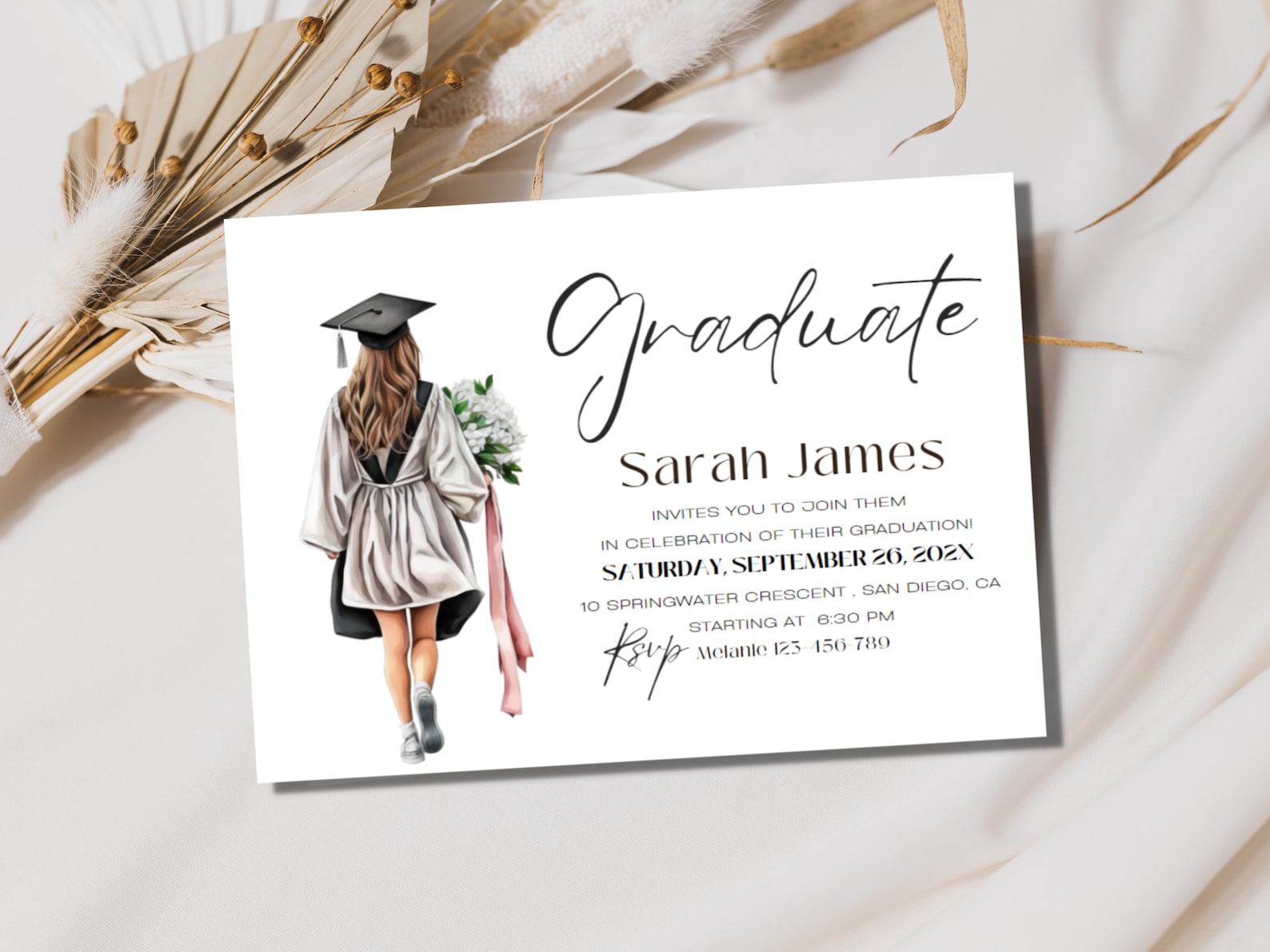 Graduation Cap Invitation, Elegant Graduation Invitation, Graduation ...