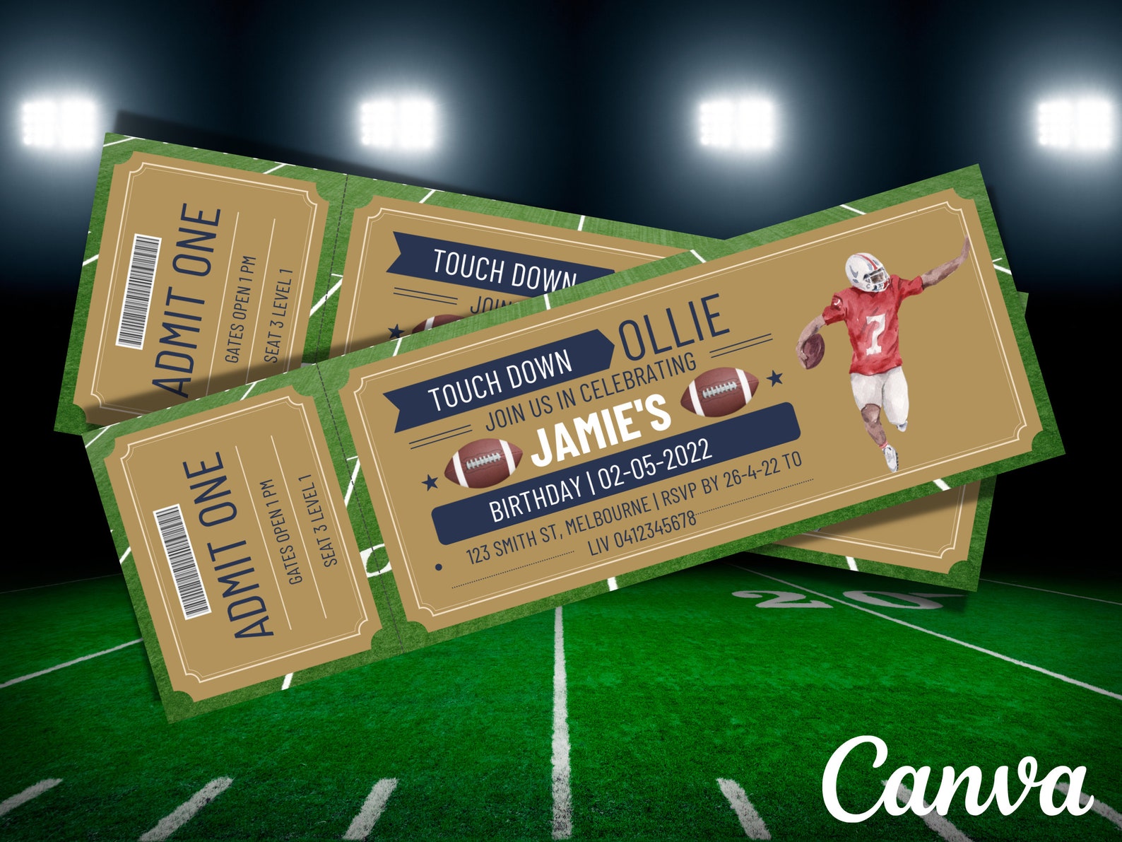 Football Invitation, Sports Theme Birthday Invitation, Ticket ...