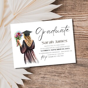 Graduation Cap Invitation, Elegant Graduation Invitation, Graduation Invitation Instant Download ...
