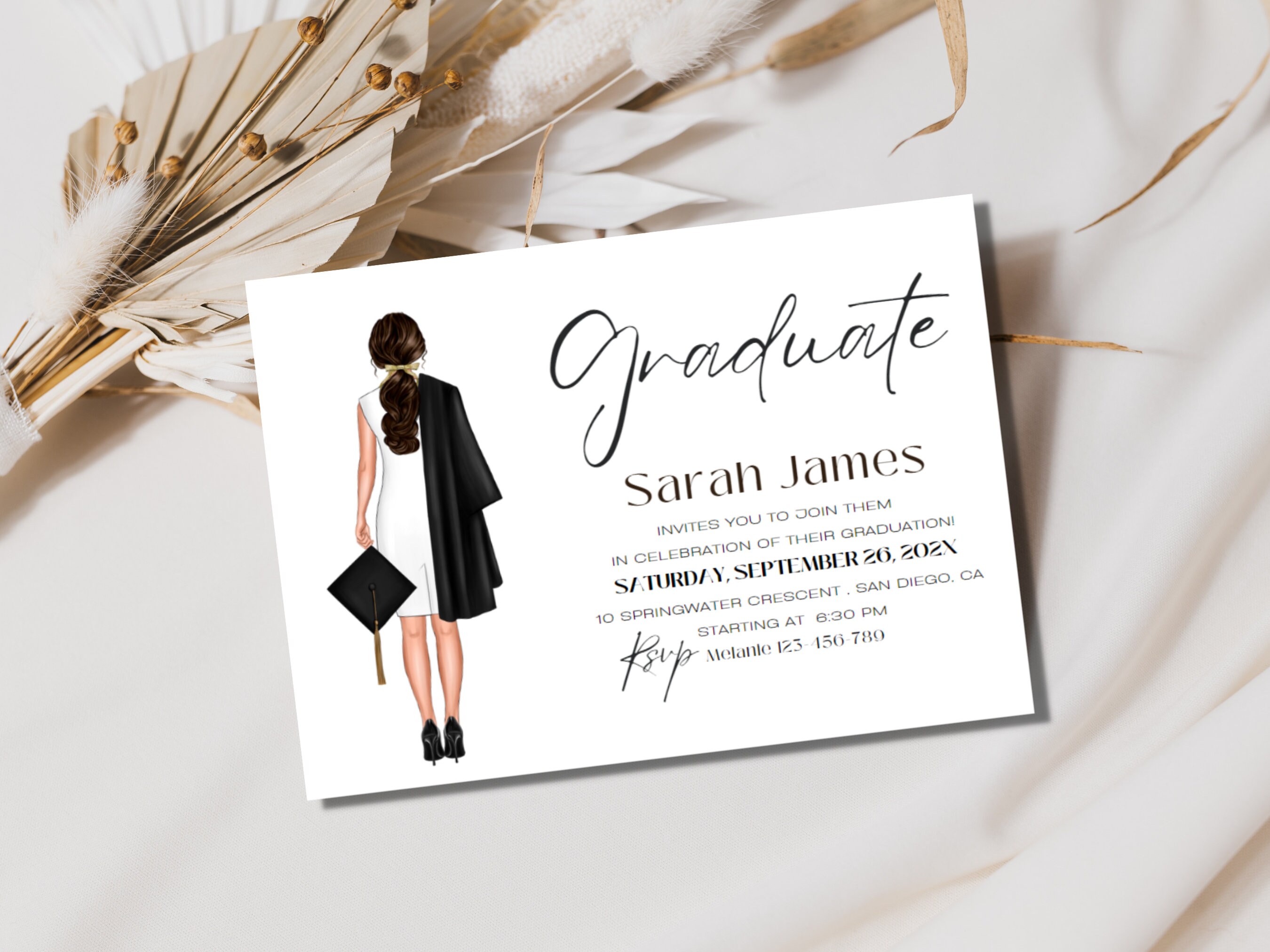 Graduation Cap Invitation, Elegant Graduation Invitation, Graduation ...