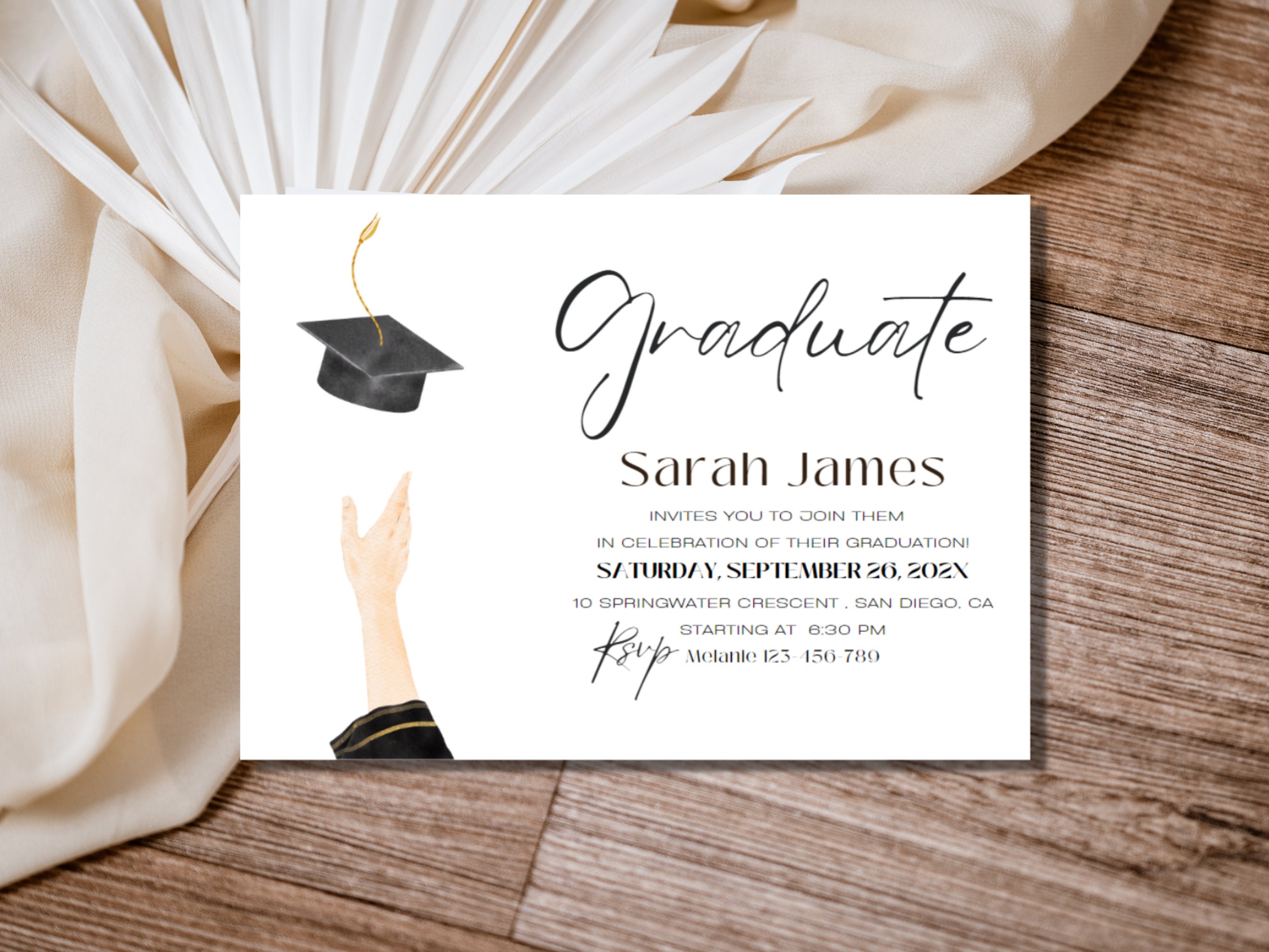 Graduation Cap Invitation, Elegant Graduation Invitation, Graduation ...