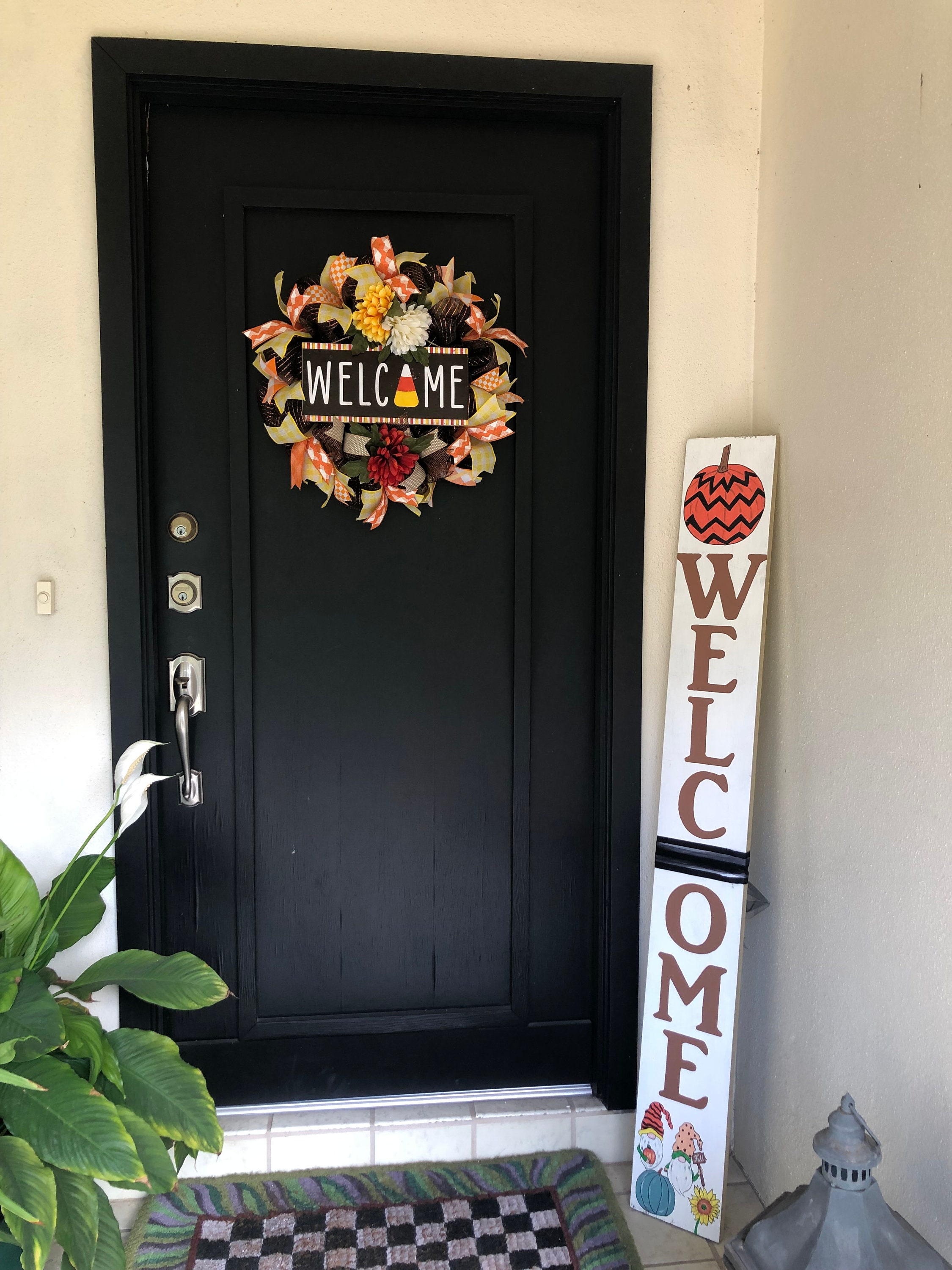 Welcome Halloween Front Door Wreath, Candy Corn Welcome Sign, Country ...