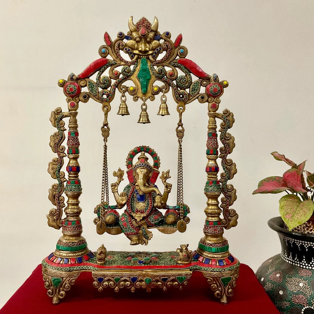 Swing Ganesha Statue Large for Home Entrance, 26 Inch Brass Ganapati ...
