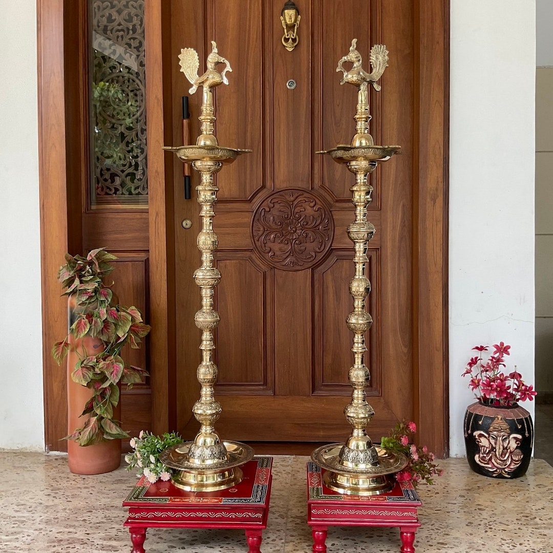 Annapakshi Nilavilakku 4 Feet Set of 2 Brass Diya Stand Large, Tall ...