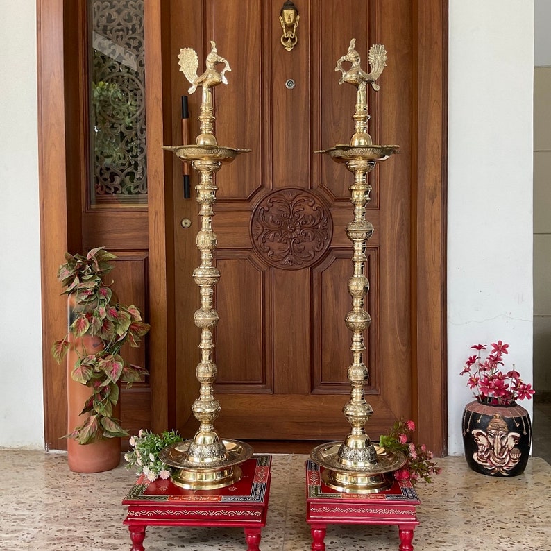 Annapakshi Nilavilakku 4 Feet Set of 2 Brass Diya Stand Large, Tall ...