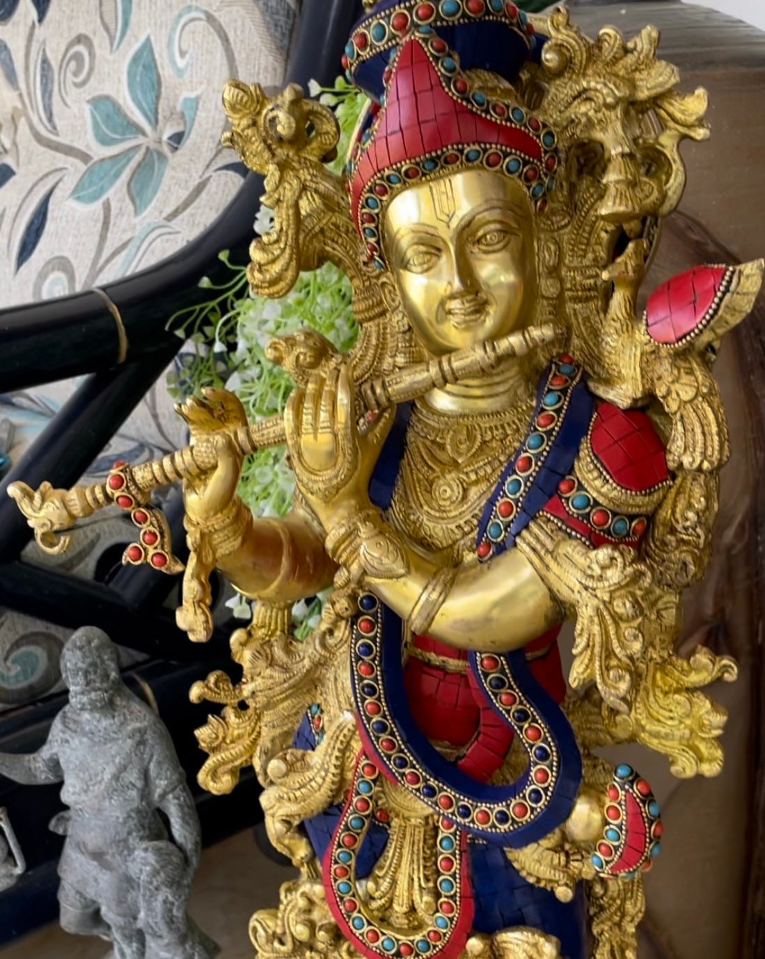 Large Lord Krishna Brass Idol Indian Home Decor Crafts N